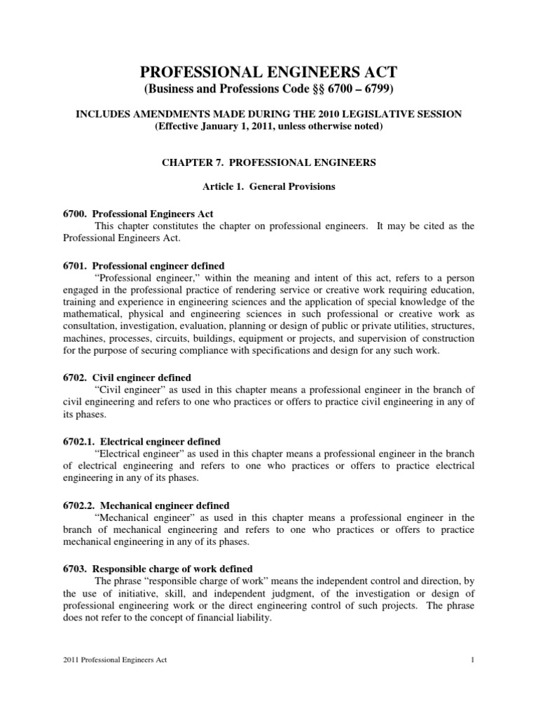 Professional Engineers Act: (Business and Professions Code 6700 - 6799 ...