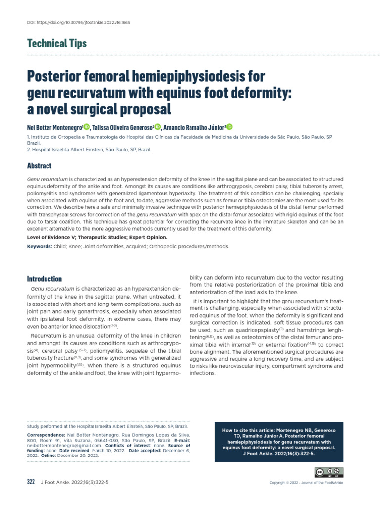 Posterior Femoral Hemiepiphysiodesis For Genu Recurvatum With Equinus ...