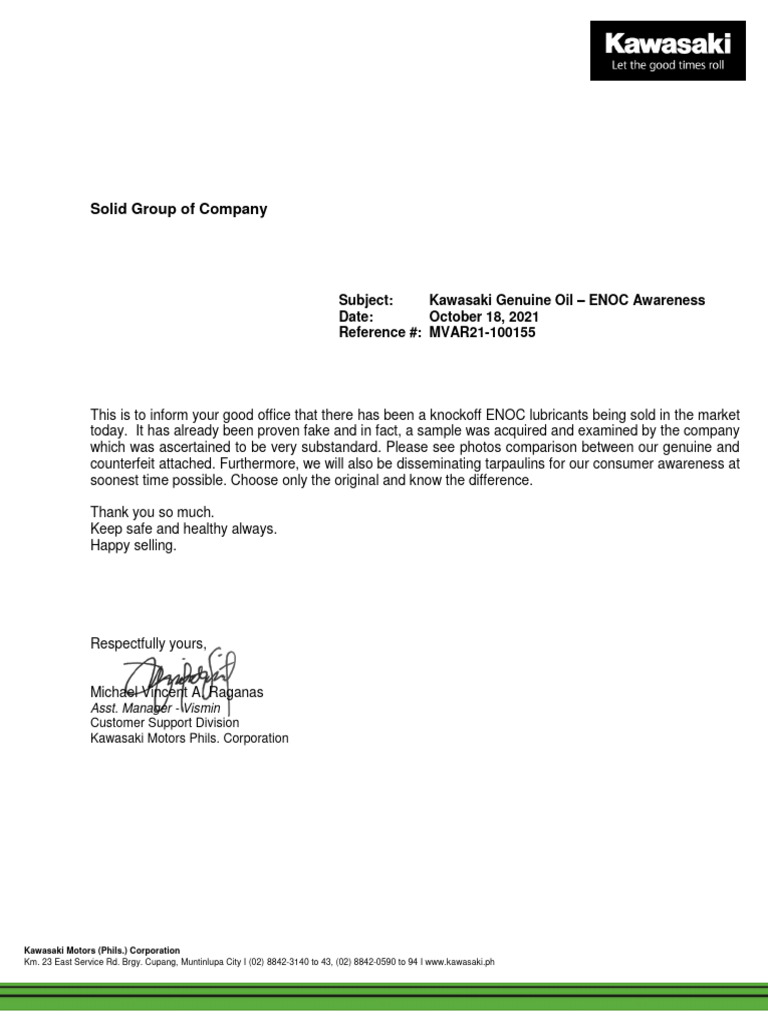 MEMO - ENOC Counterfeit | PDF