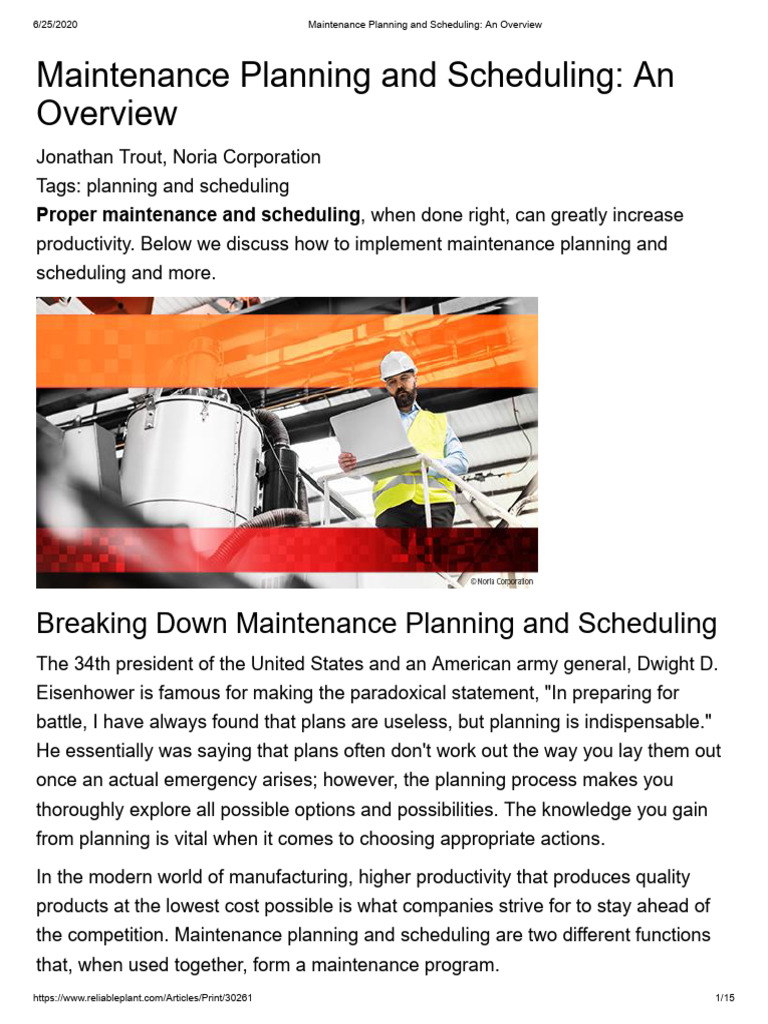 Maintenance Planning and Scheduling - An Overview | PDF | Scheduling (Computing) | Quality Assurance