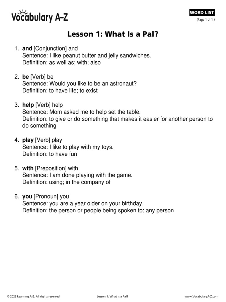 Lesson 1 What Is A Pal | PDF | Vocabulary | Verb