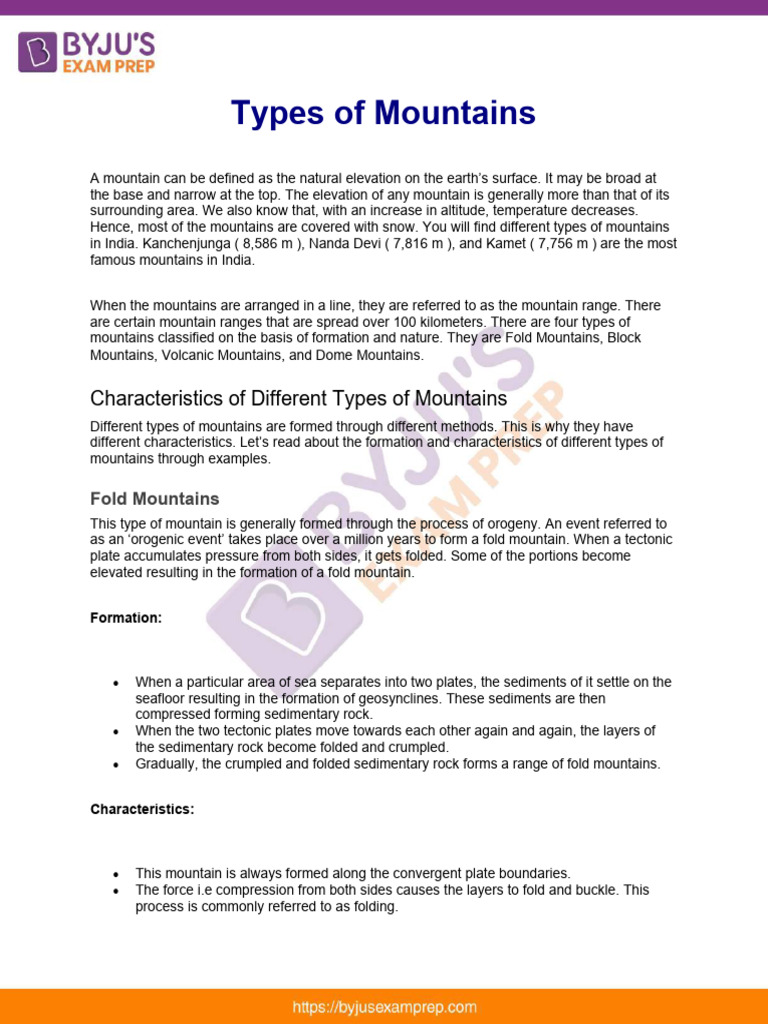 Types of Mountains Upsc Notes 45 | PDF | Mountains | Volcano