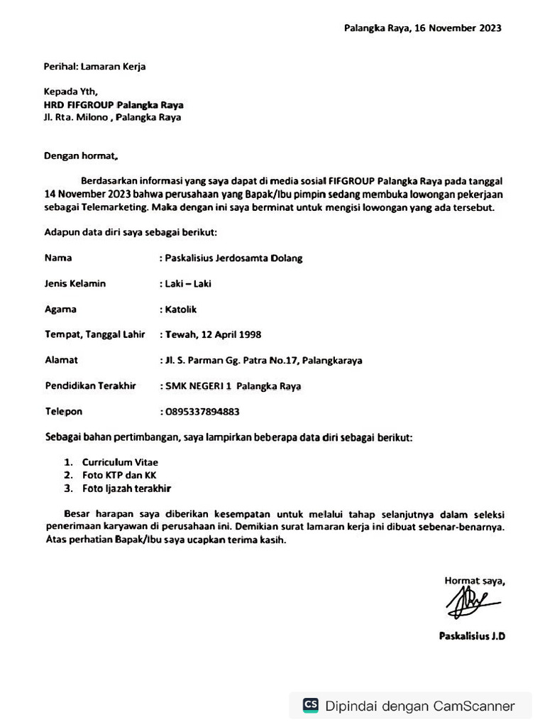 Surat Lamaran Fifgroup Paska | PDF