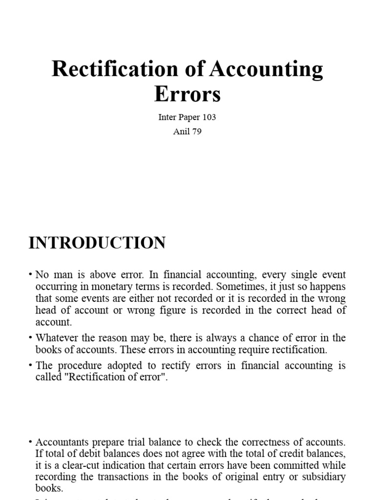 Rectification Of Accounting Errors Pdf Debits And Credits Financial Services