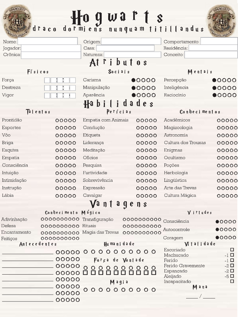 Ficha Hogwarts RPG 1 | PDF