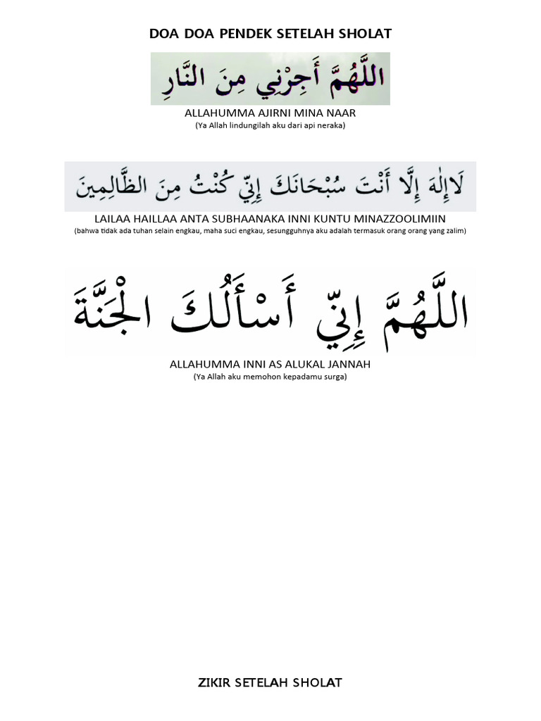 Doa Doa Pendek Setelah Sholat | PDF