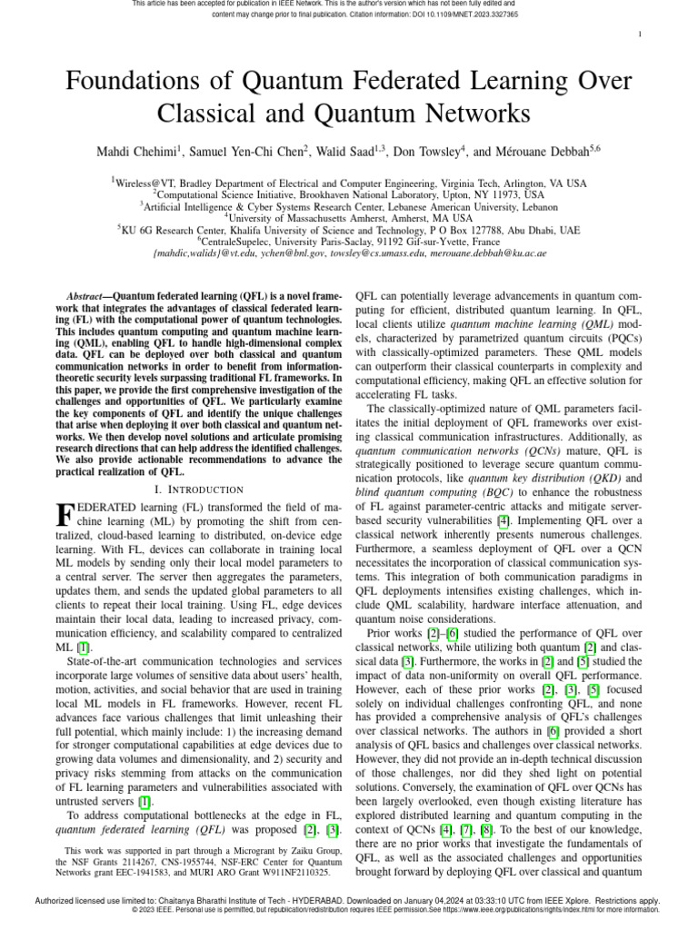 Foundations of Quantum Federated Learning Over Classical and Quantum Networks | PDF | Quantum ...