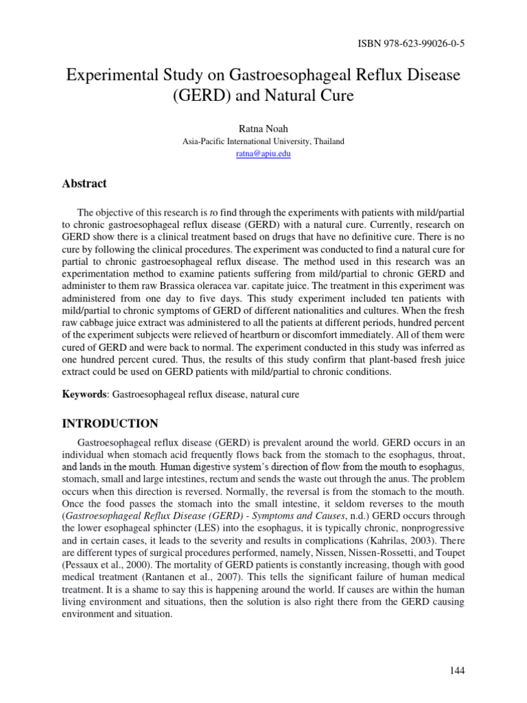 Experimental Study On Gastroesophageal Reflux Disease (GERD) and ...