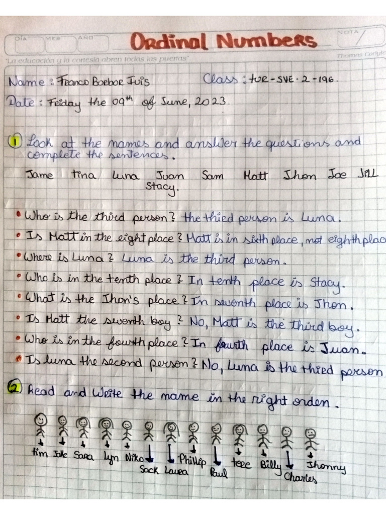Ordinal Numbers Graded-June9. | PDF