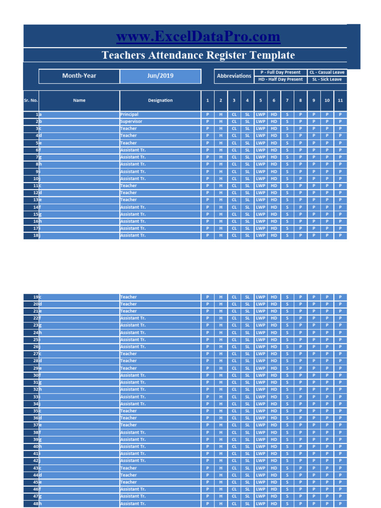 Teachers Attendance Register | PDF