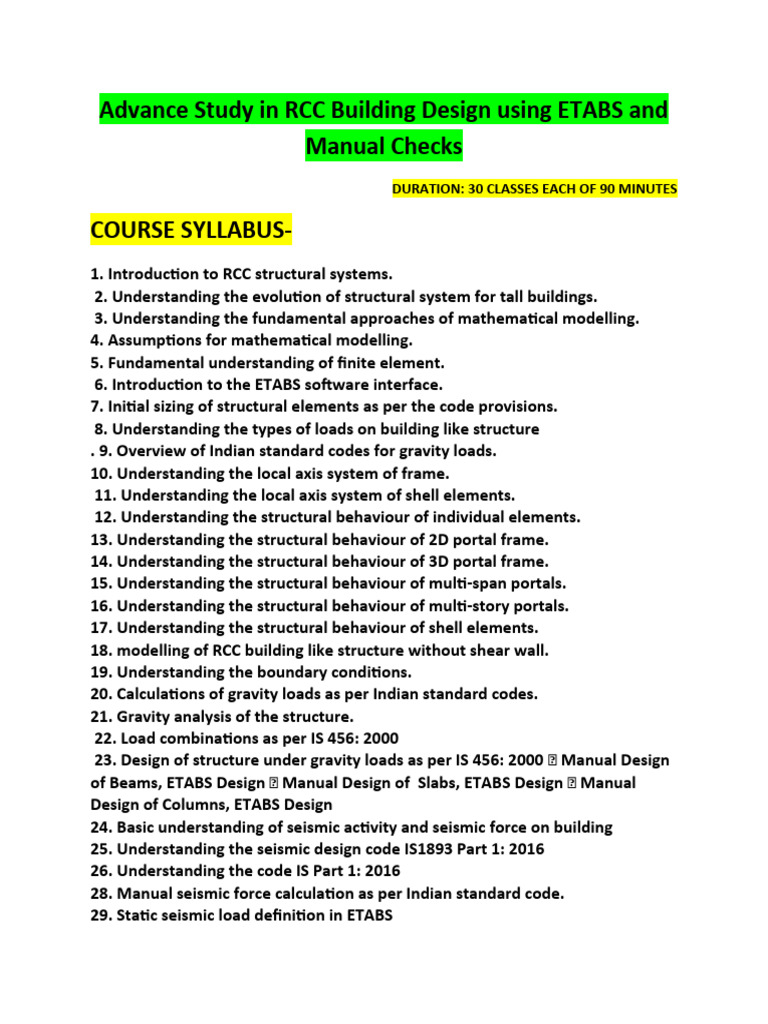 RCC Building Design Course with ETABS | PDF | Structural Load ...