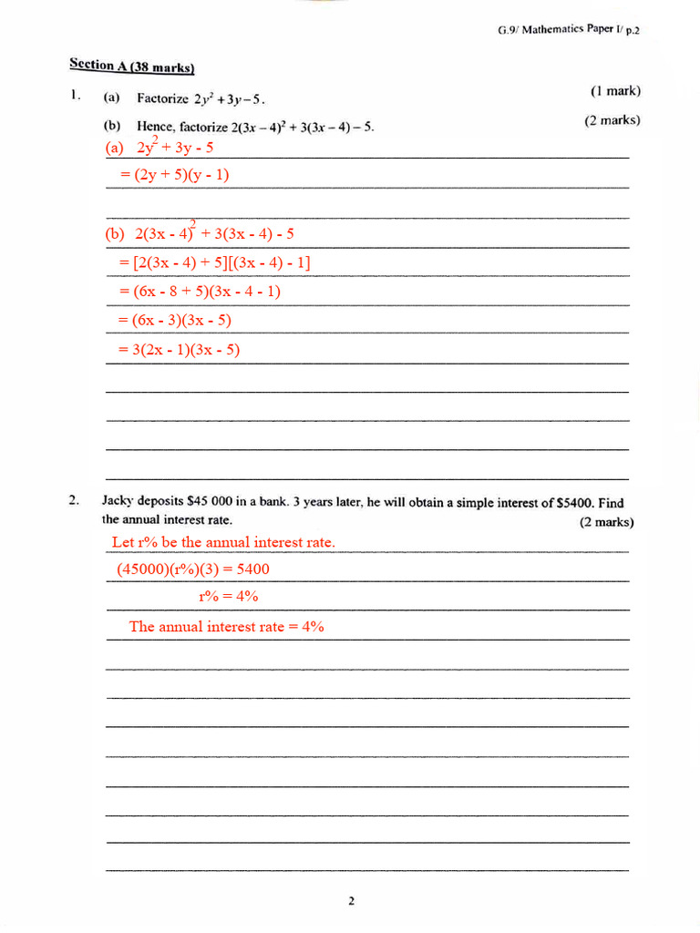 王錦輝 Grade9 Term2 MATHS Exam (ANS) | PDF