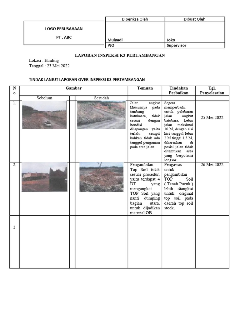 SK. 01 Laporan Over Inspeksi | PDF