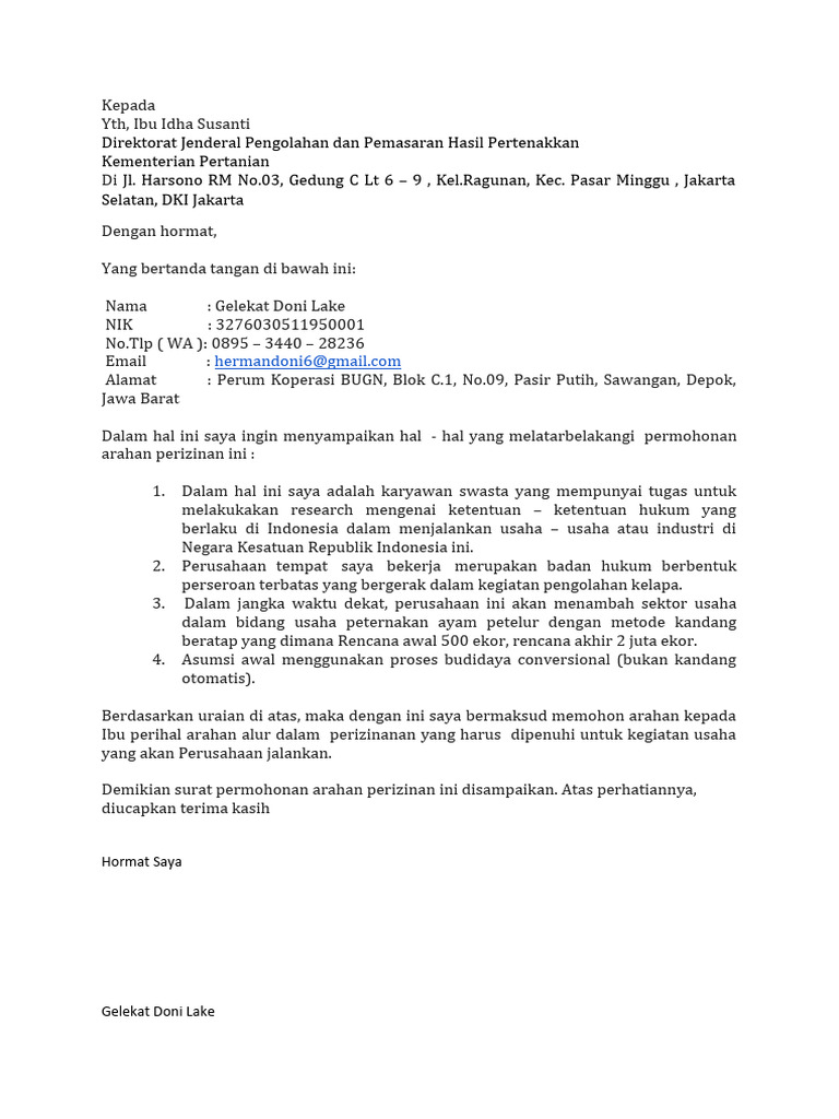 Contoh Permohonan Arahan Perizinan | PDF | Bisnis