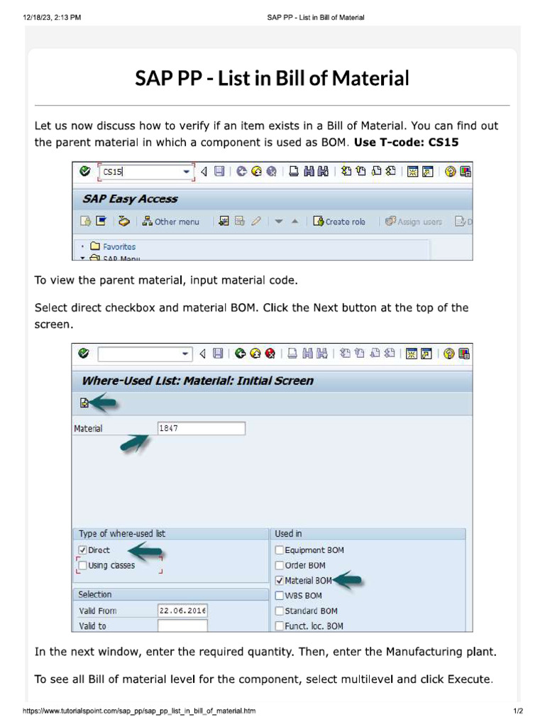 27 SAP PP - List in Bill of Material | PDF