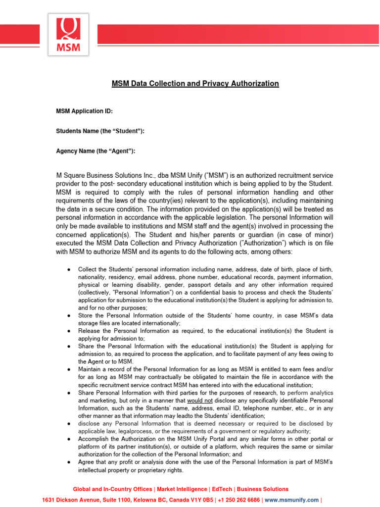 MSM Student Authorization Form Agent | PDF | Information | Privacy