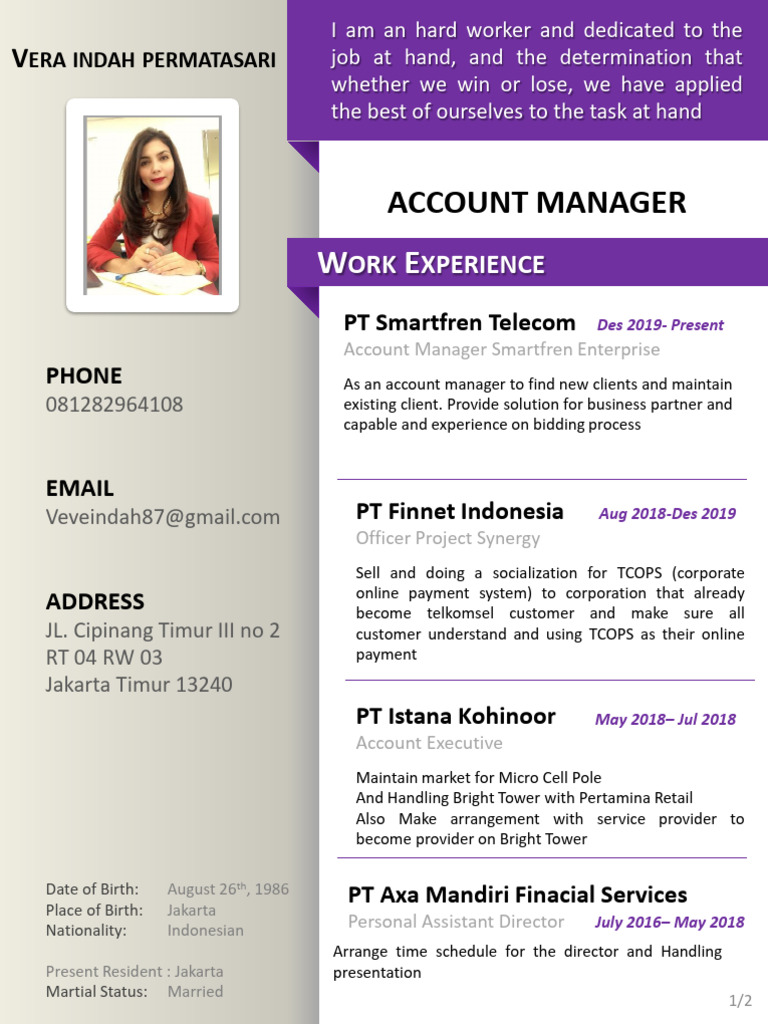 Professional Resume Template for Account Manager | PDF