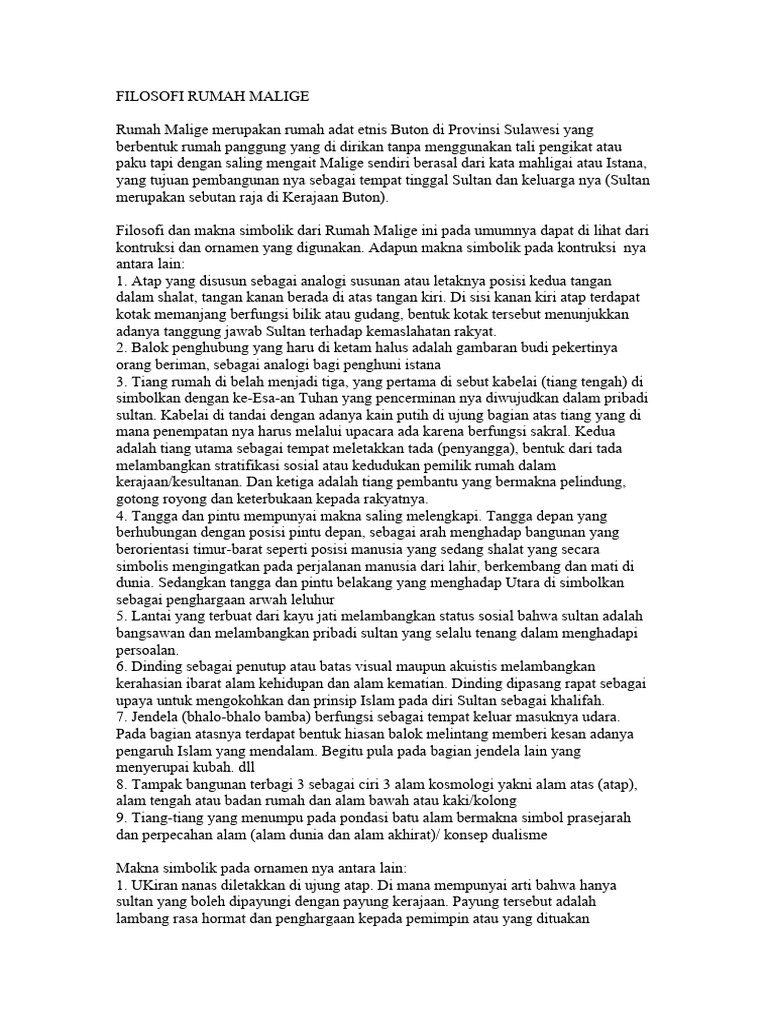 Filosofi Rumah Adat Malige | PDF | Seni