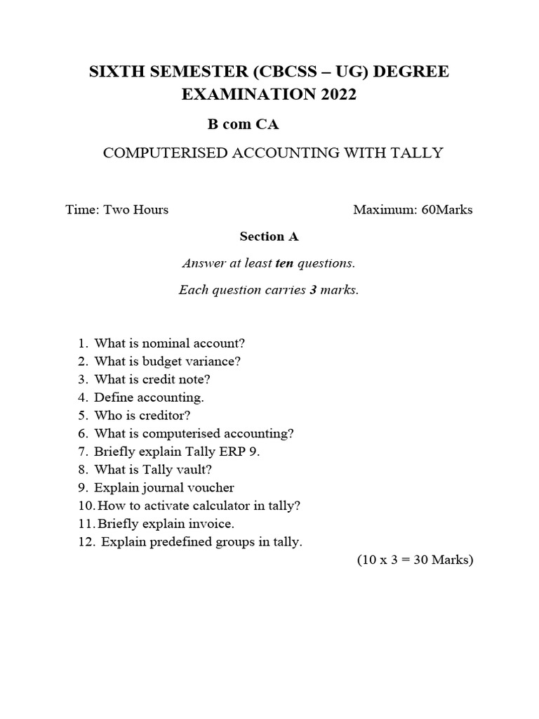 Tally Examination Questions & Answers | PDF | Finance & Money Management