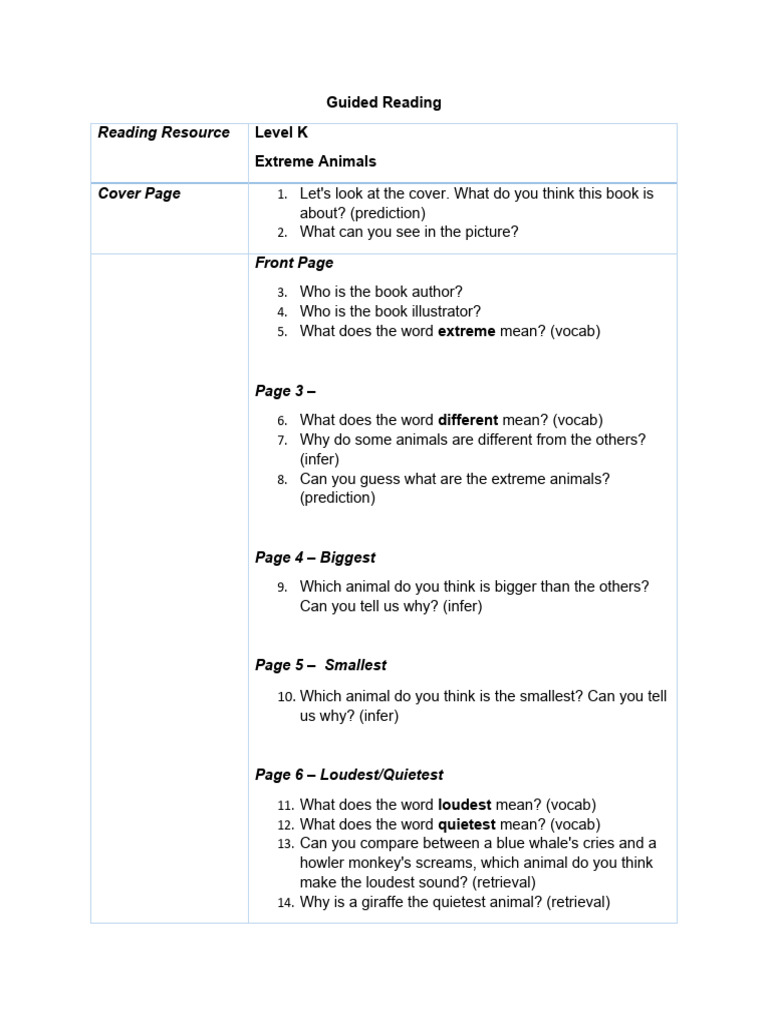 Guided Reading Level K Extreme Animals | PDF | Taxa | Organisms