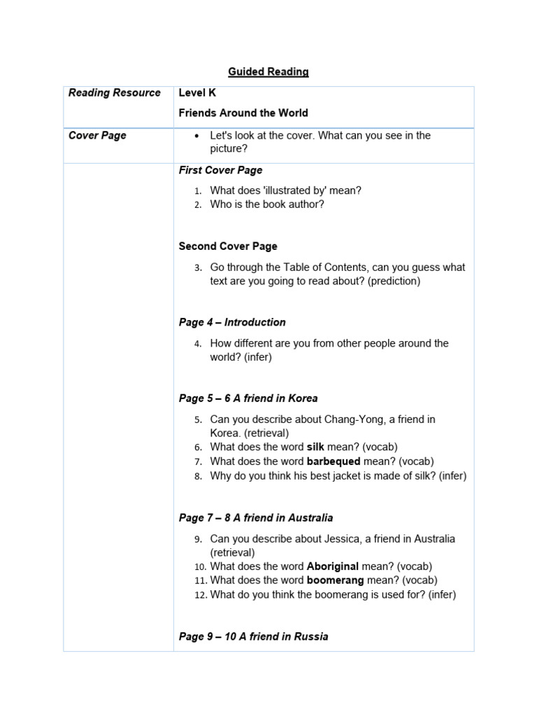 Guided Reading Level K Friends Around The World | PDF