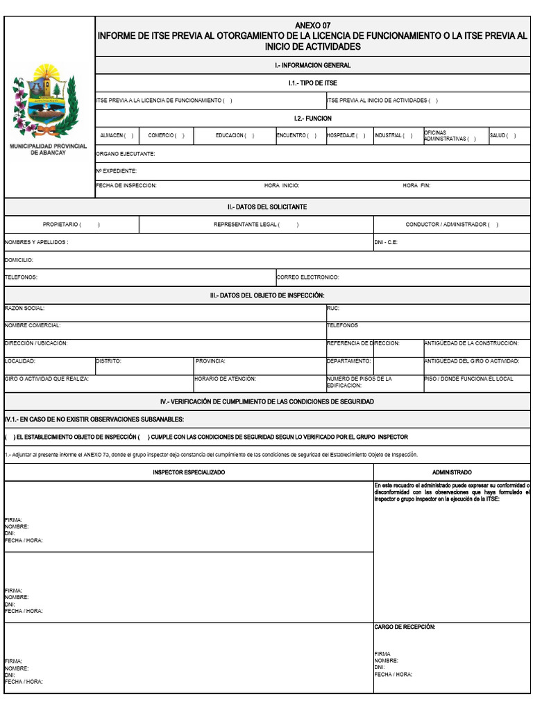 Anexo 7 - Informe de ITSE Previa | PDF
