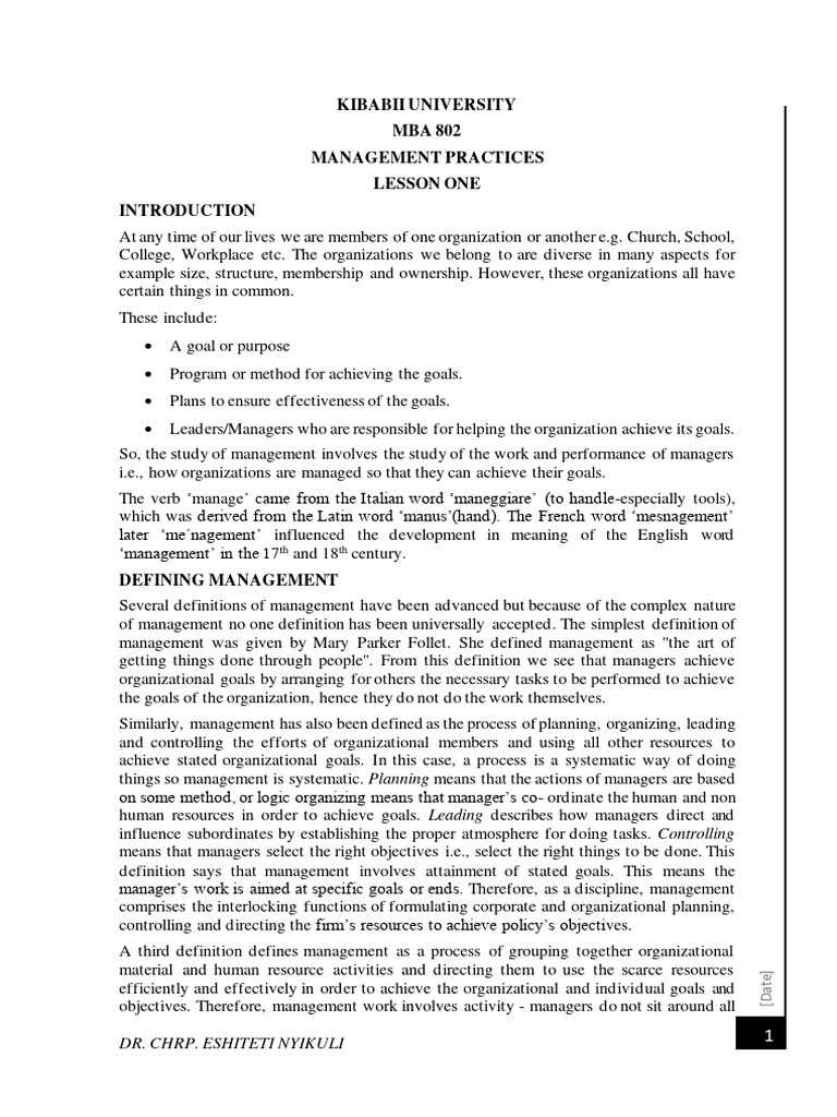 Notes Mba 802 Lesson One | PDF | Science | Goal