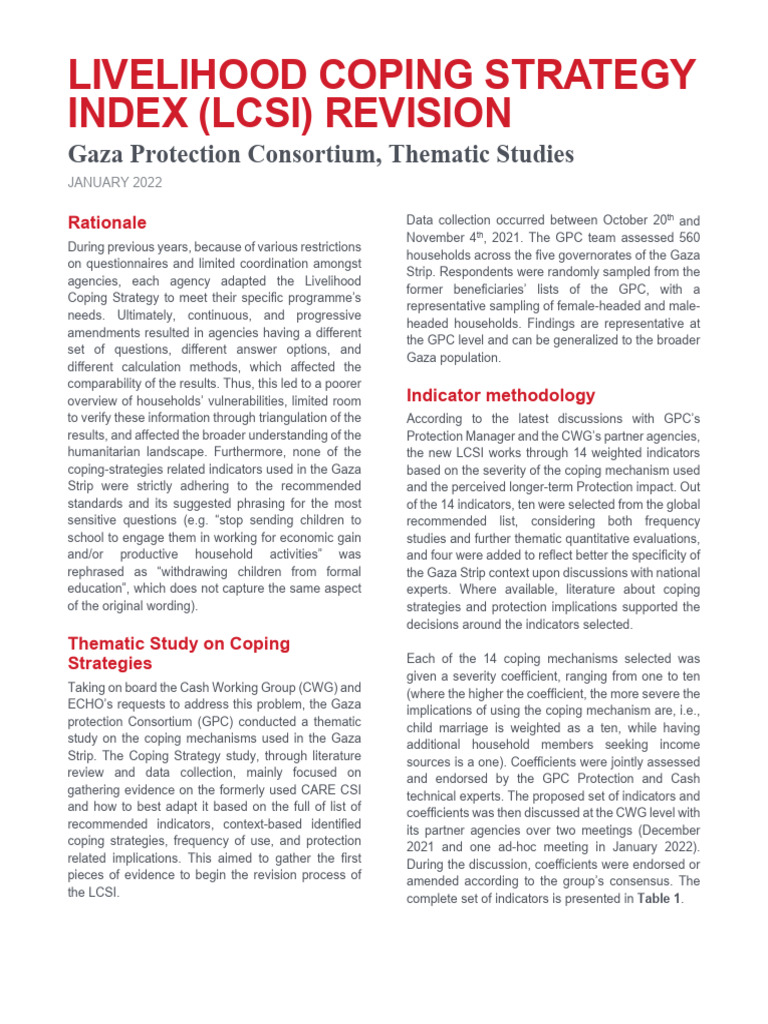 GPC Thematic Studies Livelihood Coping Strategy Index Revised | PDF