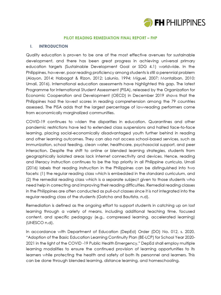 Reading Remedial Report - Quali and Quanti Data - Final | PDF | Reading ...