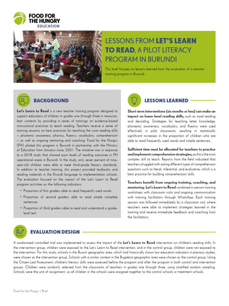 Let's Learn To Read Technical Brief | PDF