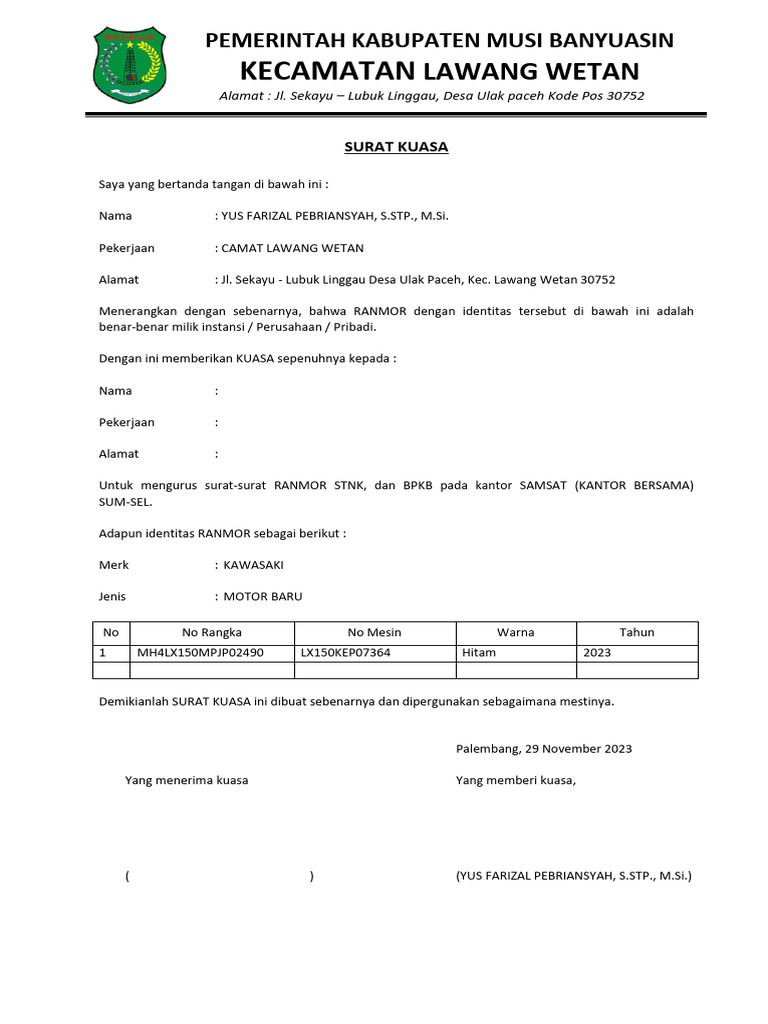 Surat Pengurusan BBN Lawang Wetan | PDF