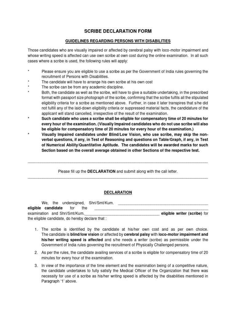 Scribe Declaration Form10663a14 229b 439e 9369 A3e9edcae41f | PDF