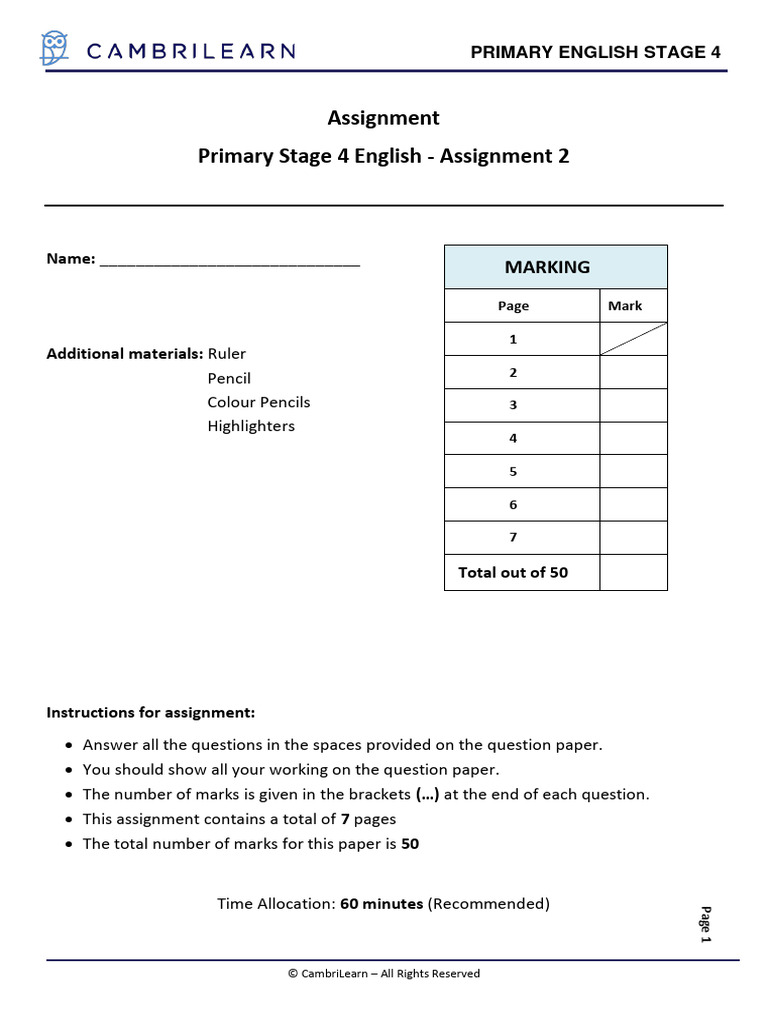 English Cambrilearn Grade 4 Assignment 2 | PDF