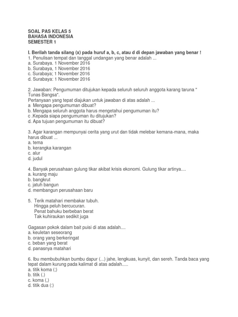 Soal Pas Kelas 5 | PDF