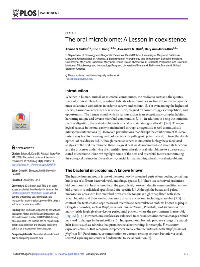 The Oral Microbiome: A Lesson in Coexistence: Ahmed S. Sultan, Eric F ...