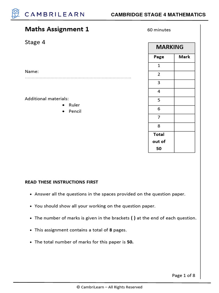 Maths Cambrilearn Grade 4 Assignment 1 | PDF | Numbers | Arithmetic