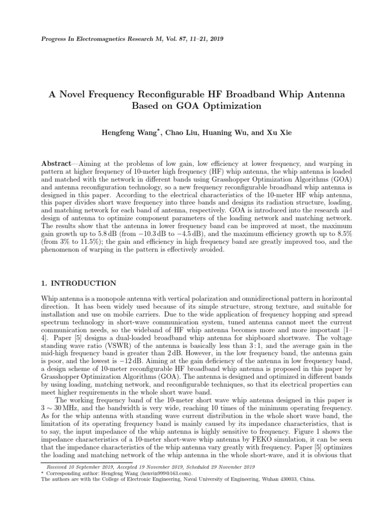 A Novel Frequency Reconfigurable HF Broadband Whip Antenna Based On GOA ...