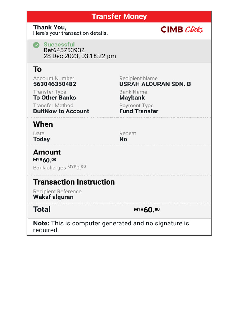 Transaction Confirmation Details | PDF