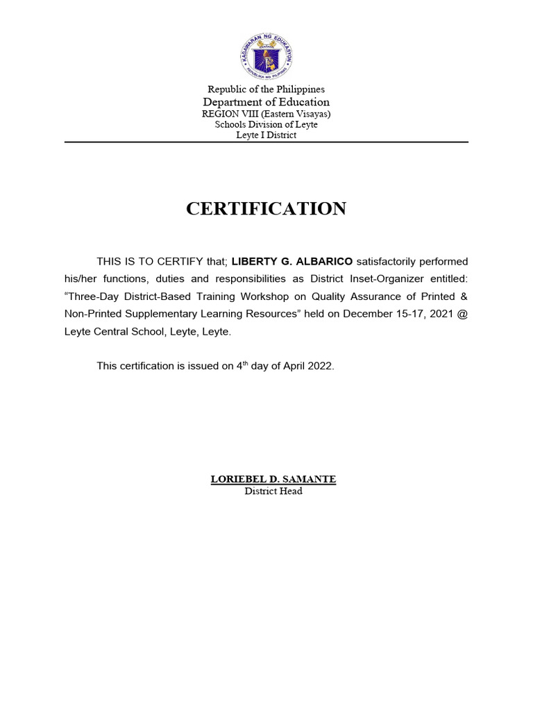 Tita Levi School Certification | PDF