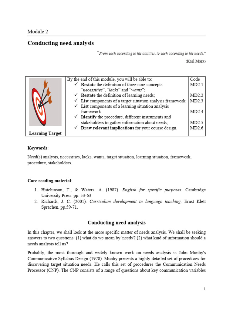 Understanding Needs Analysis in ESL | PDF | Learning | Information