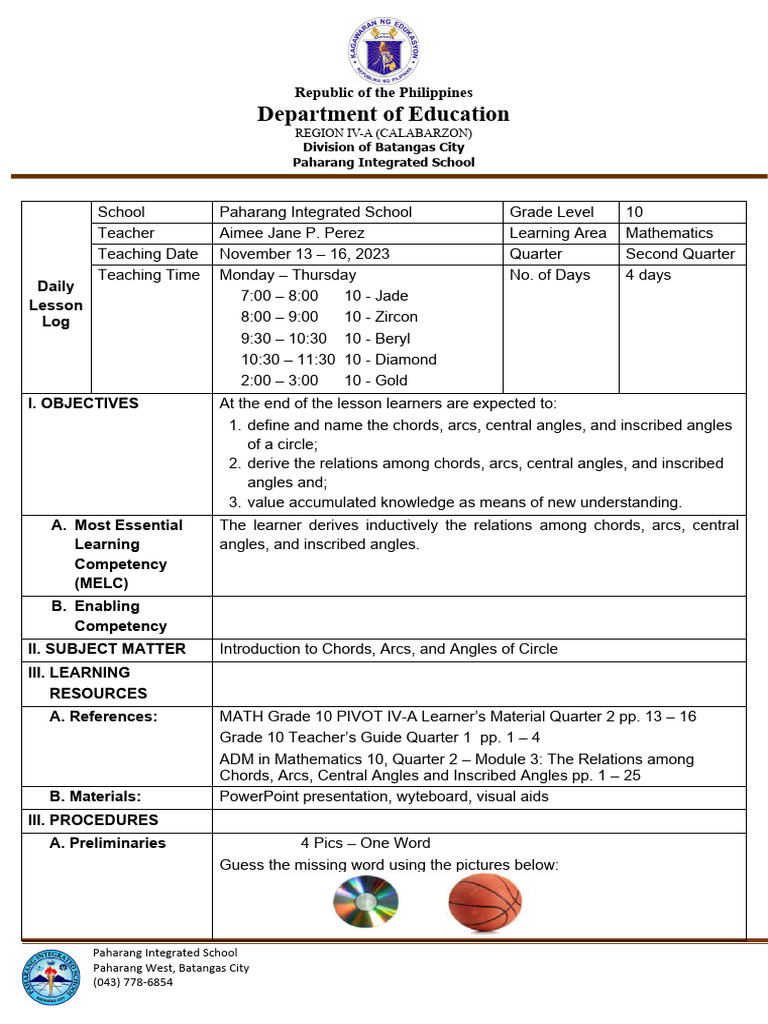 Grade 10 Math Lesson on Circles | PDF
