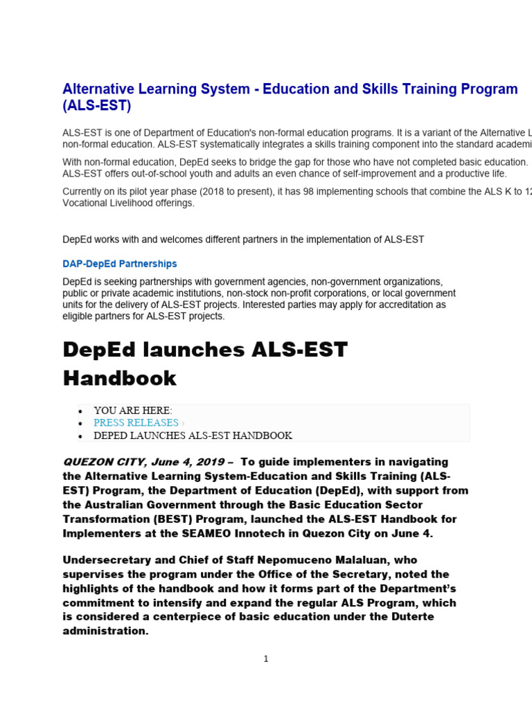 Alternative Learning System | PDF