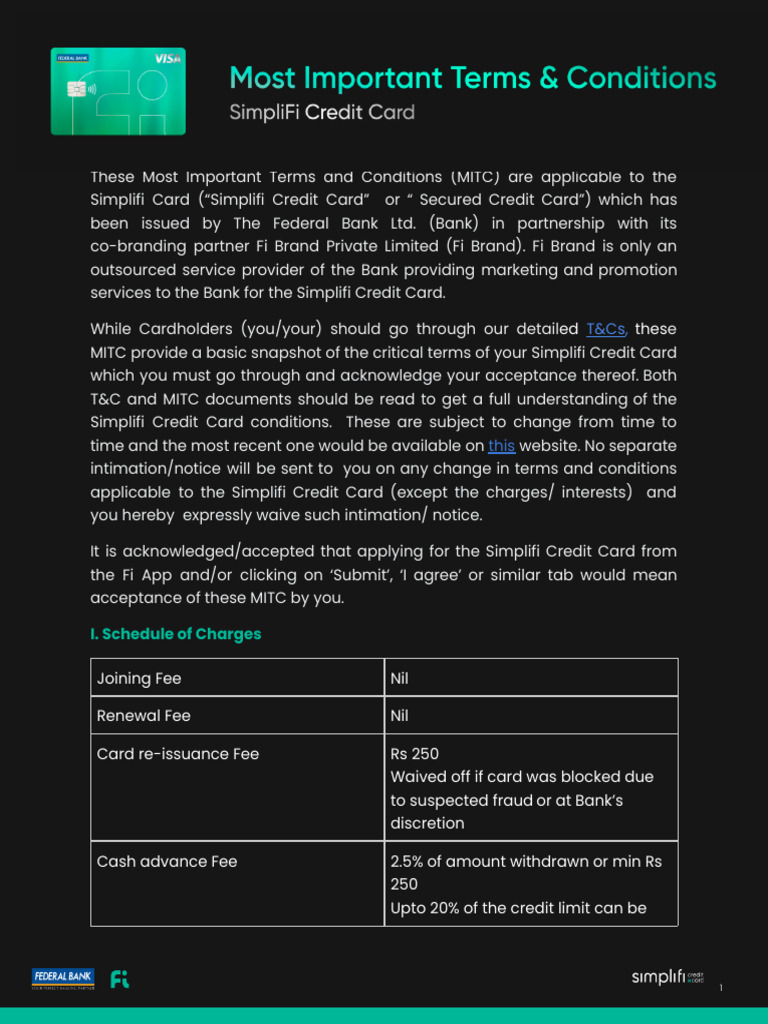 Important TNC | PDF | Credit Card | Interest