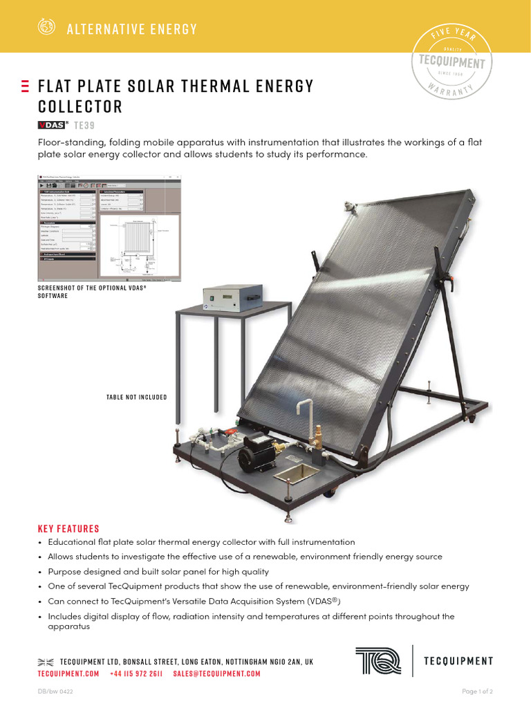 TE39 Flat Plate Thermal Solar Datasheet | PDF