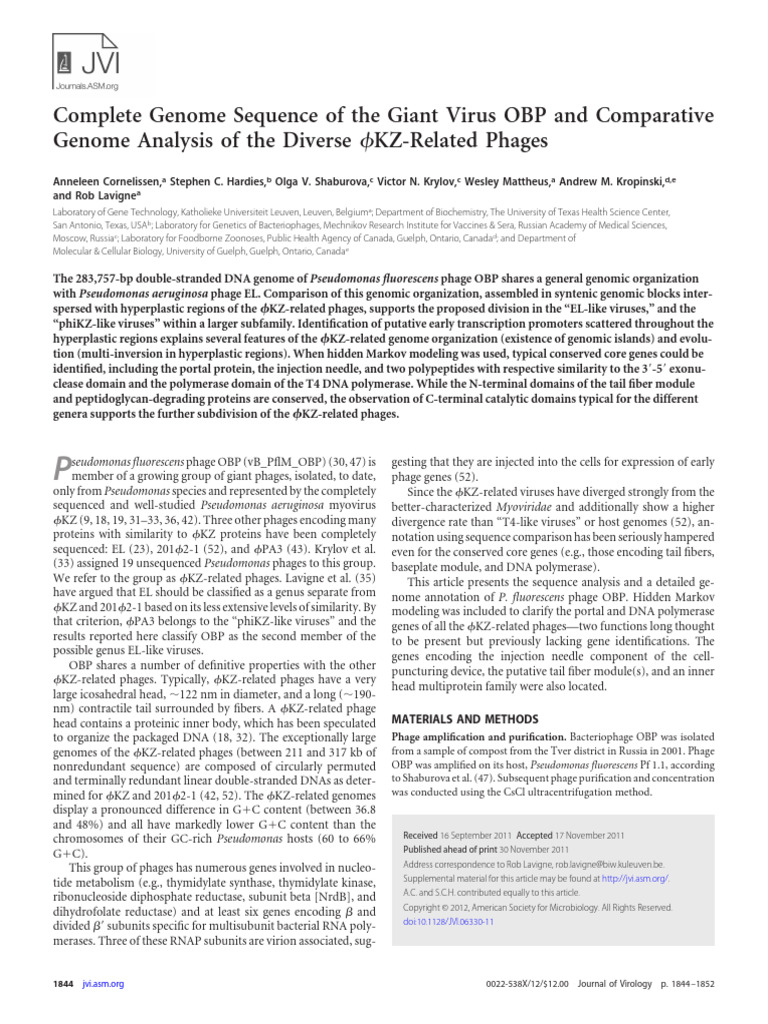 Complete Genome Sequence of The Giant Virus OBP and Comparative Genome ...