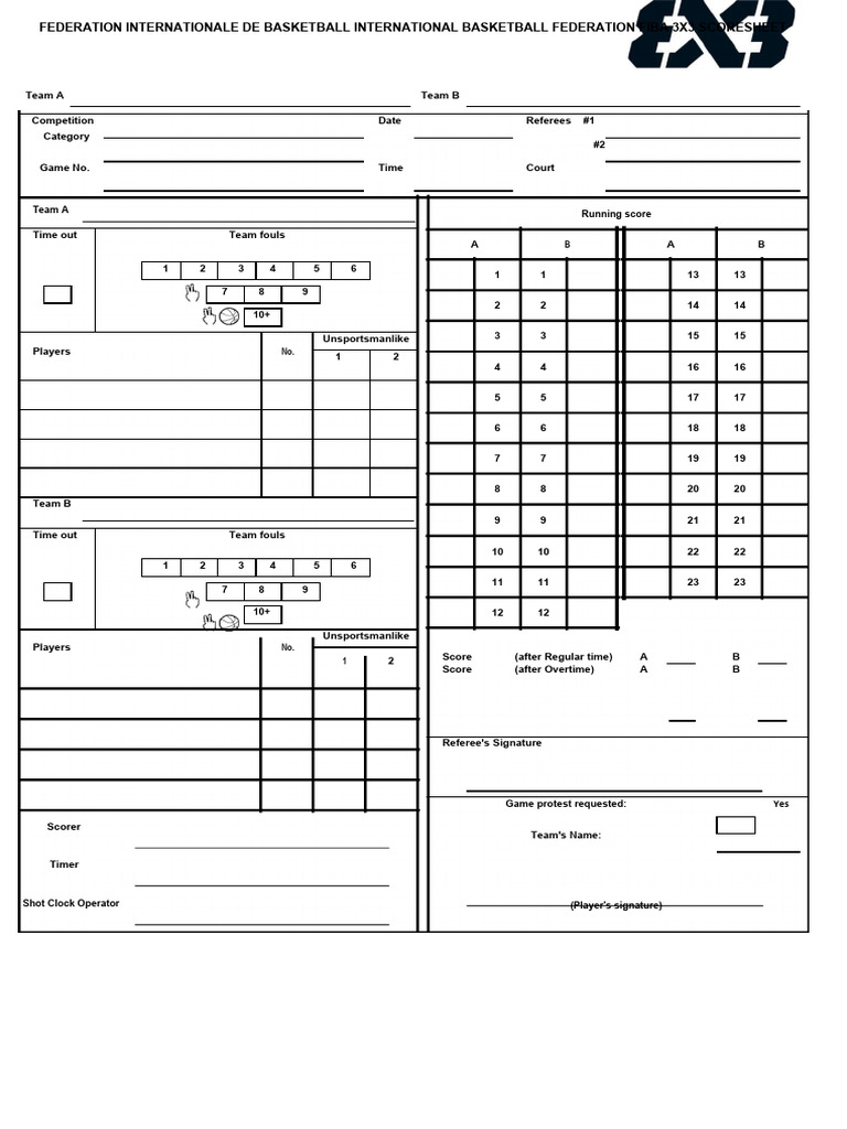 FIBA 3x3 Scoresheet | PDF