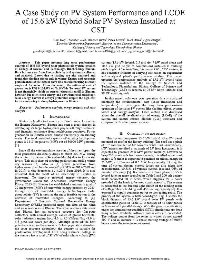 A Case Study On PV System Performance and LCOE | PDF