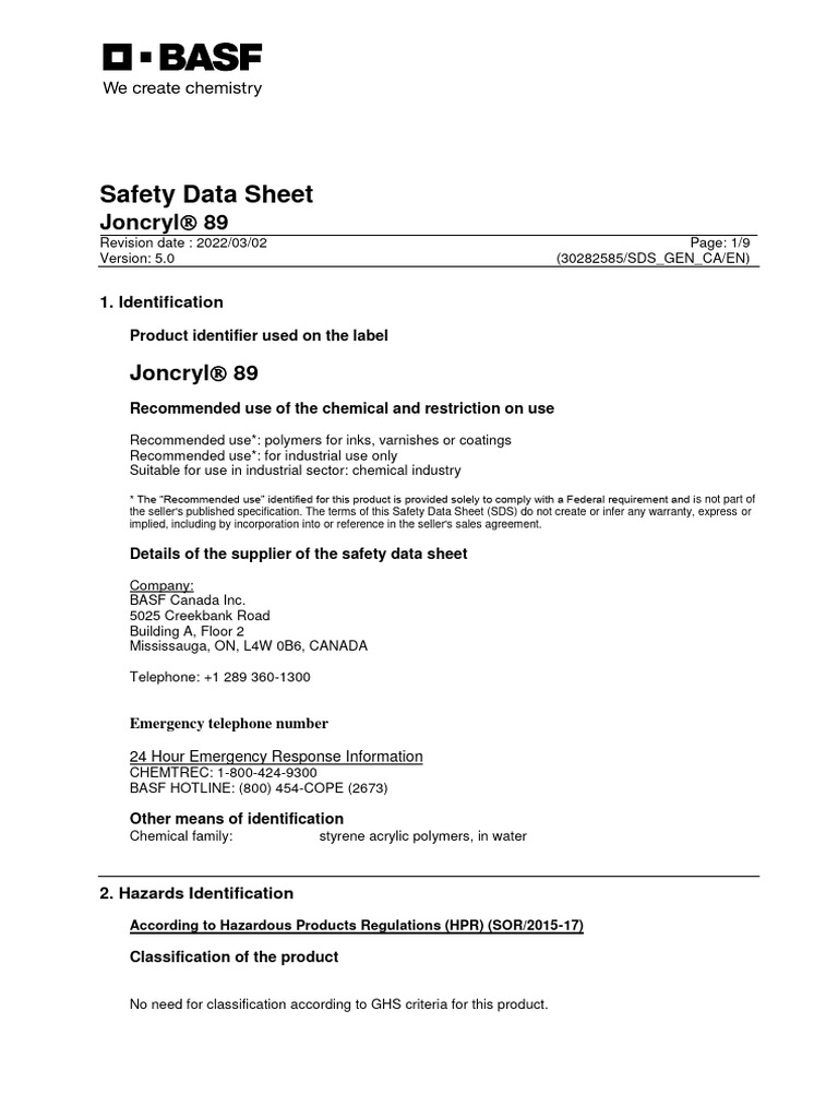 Joncryl® 89 Sds en Ca | PDF
