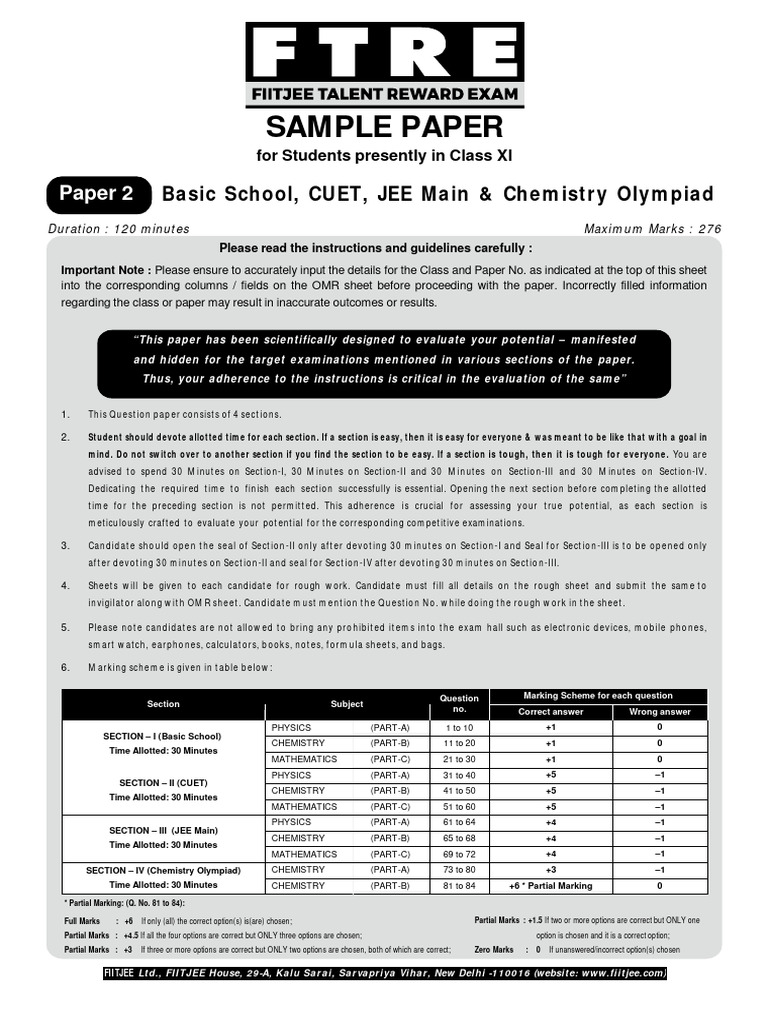 Ftre 2023 Sample Paper Class Xi p2 PCM | PDF | Force | Friction