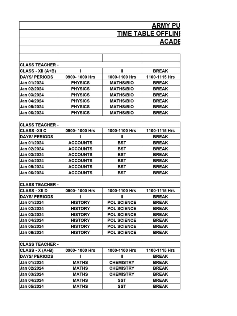 24 December 2023 Winter Break Time Table (Core Subjects Only) 2023-24 | PDF
